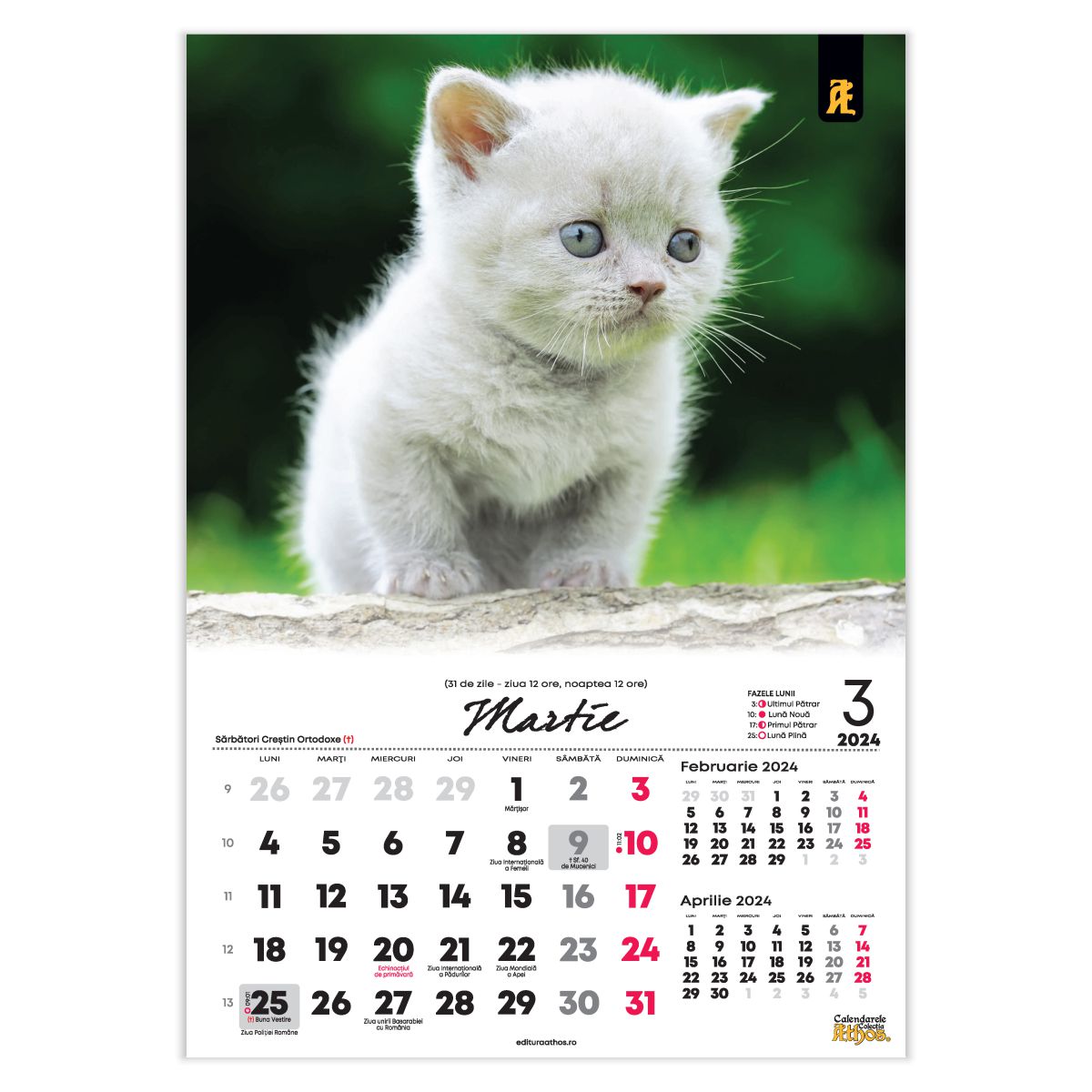 Calendar de perete 2024, Pisici, mari si mici, format B4, 23x33 cm, 13 ...