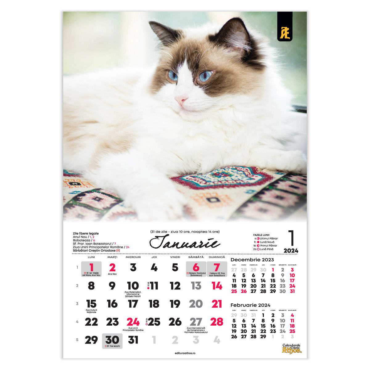 Calendar de perete 2024, Pisici, mari si mici, format B4, 23x33 cm, 13 ...