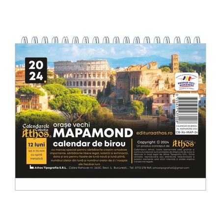 Calendar de birou 2024, Mapamond, orase vechi, 11, 5x16, 5 cm, 12 ...