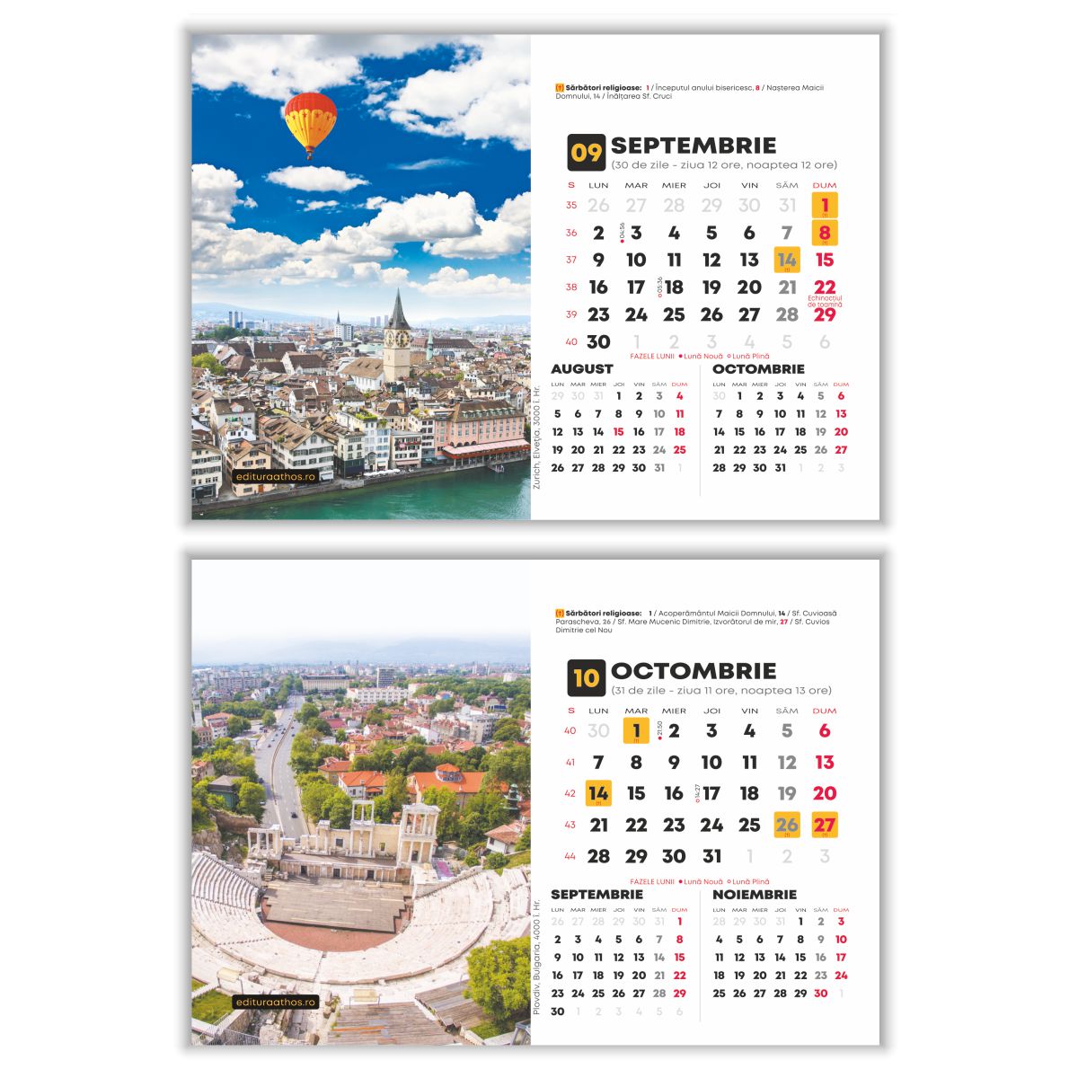 Calendar de birou 2024, Mapamond, orase vechi, 11, 5x16, 5 cm, 12 ...