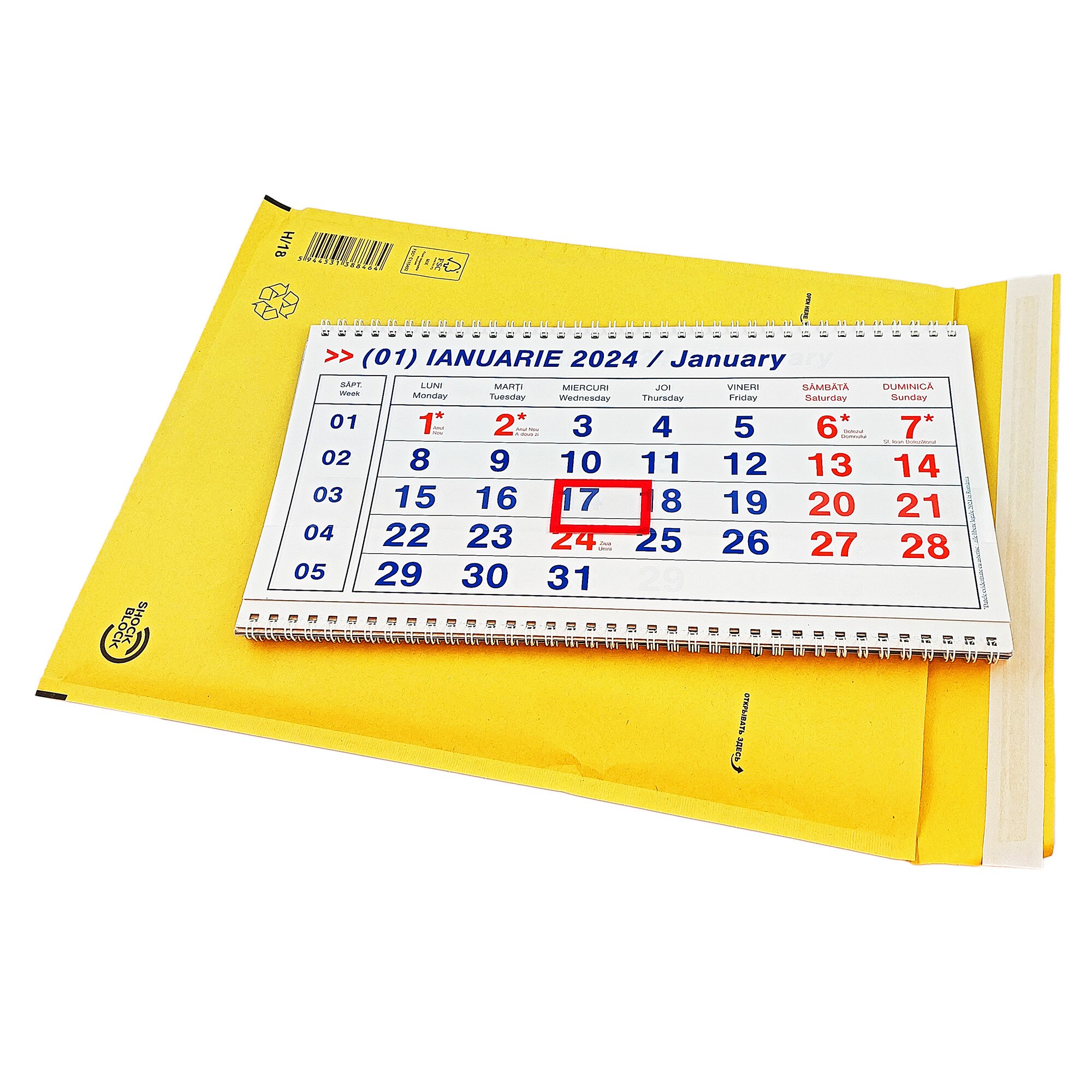 Calendar 2024 de perete, cu 3 luni pe fila, Albastru cu Rosu, triptic ...