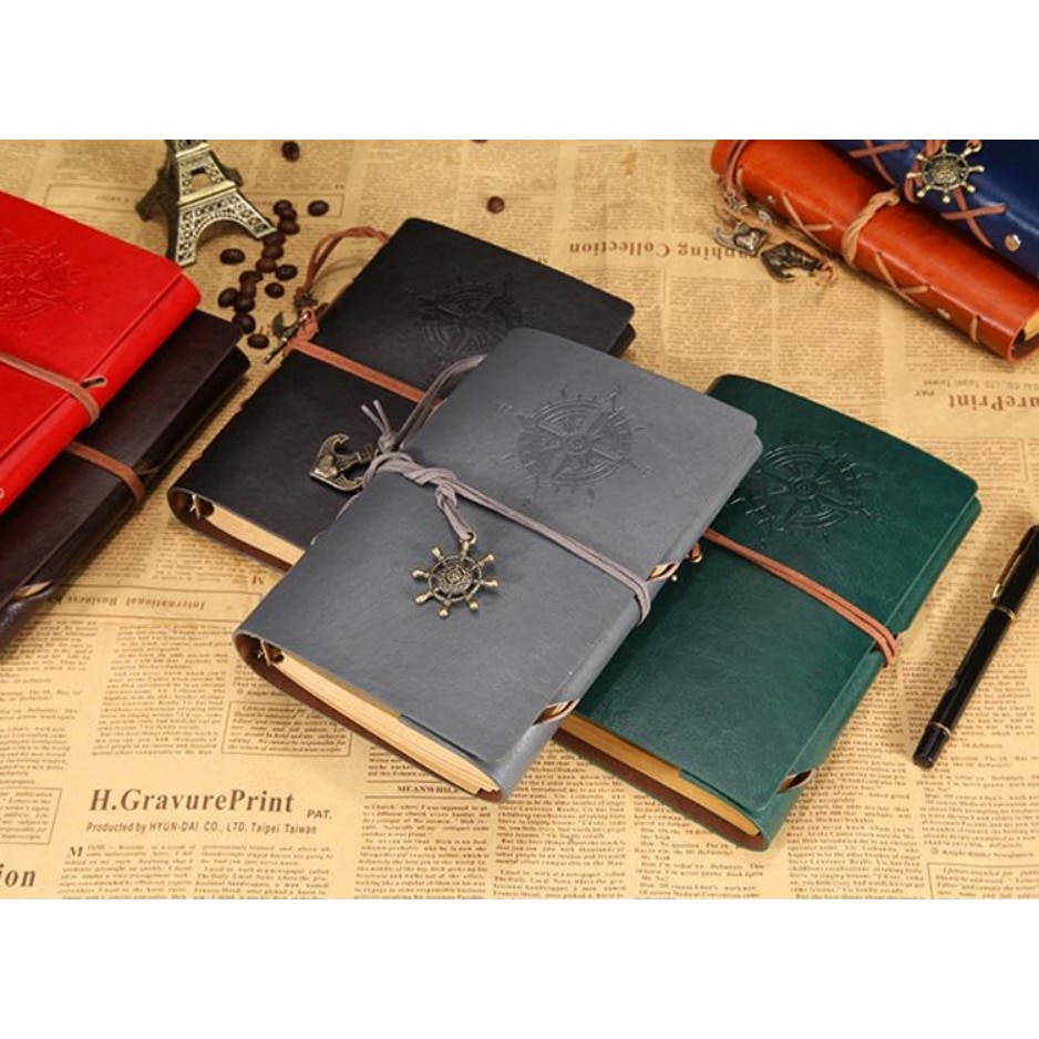 Agenda retro cu aspect vintage, Welora®, 70 foi A6, Foi goale maro ...