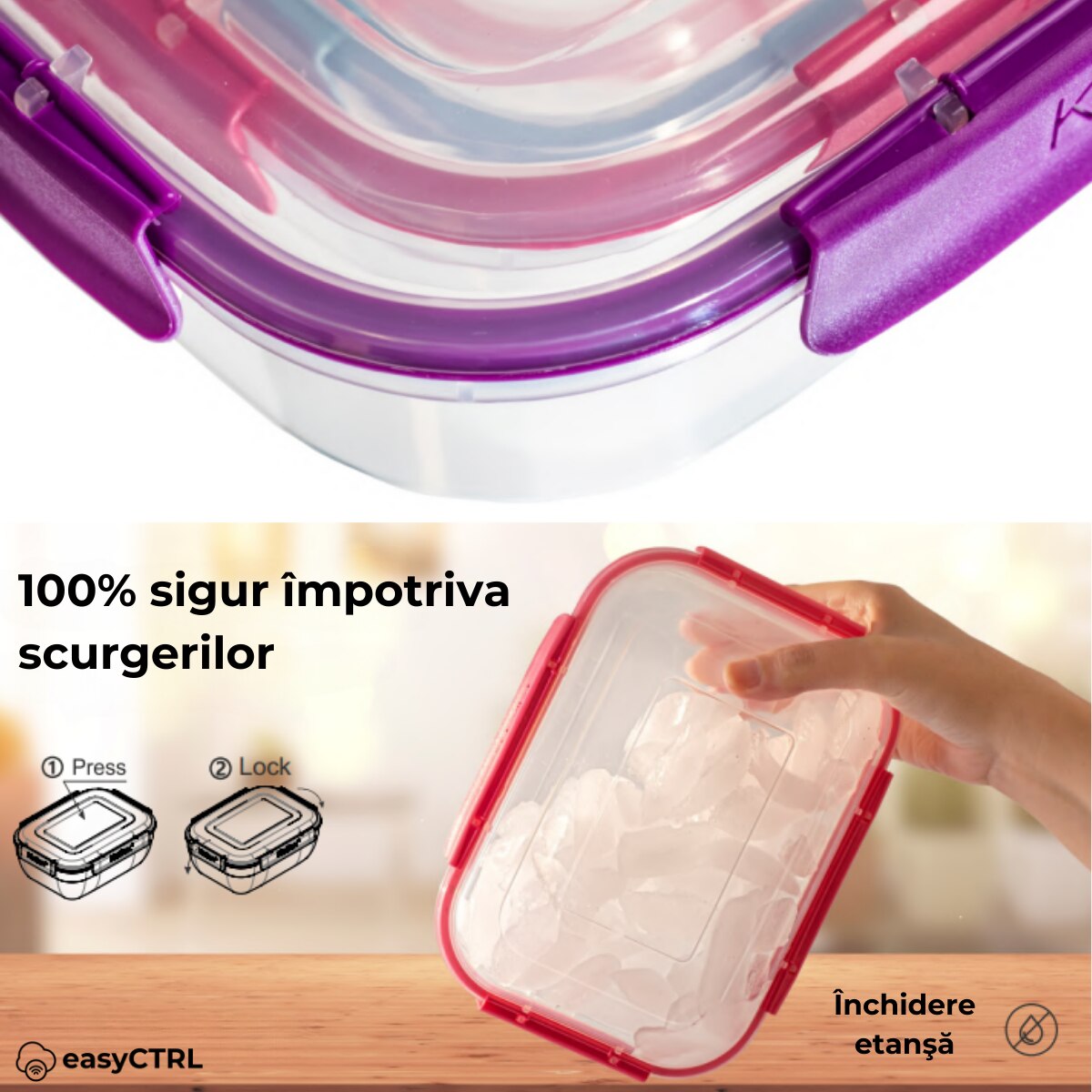 Комплект от 4 гювечета с капак, херметично затваряне, без BPA, 400 ml ...