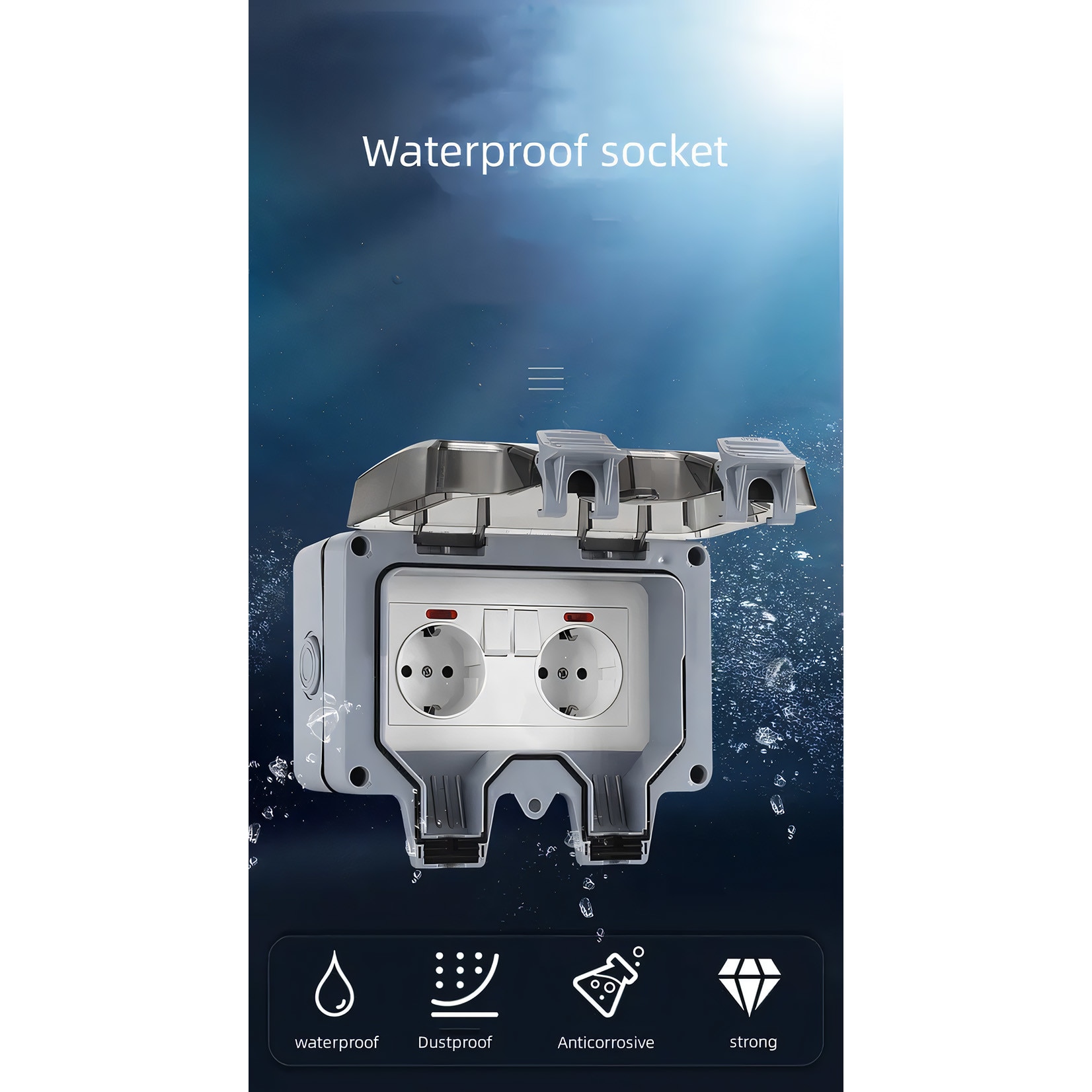 Priza dubla exterior, Model Standard European, 250V/16A, IP66 ...