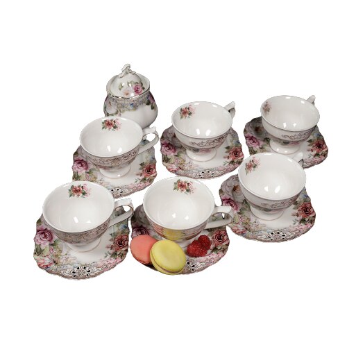 Set de 6 cesti cu 6 farfurioare si zaharnita Malooki, Luxury Collection ...