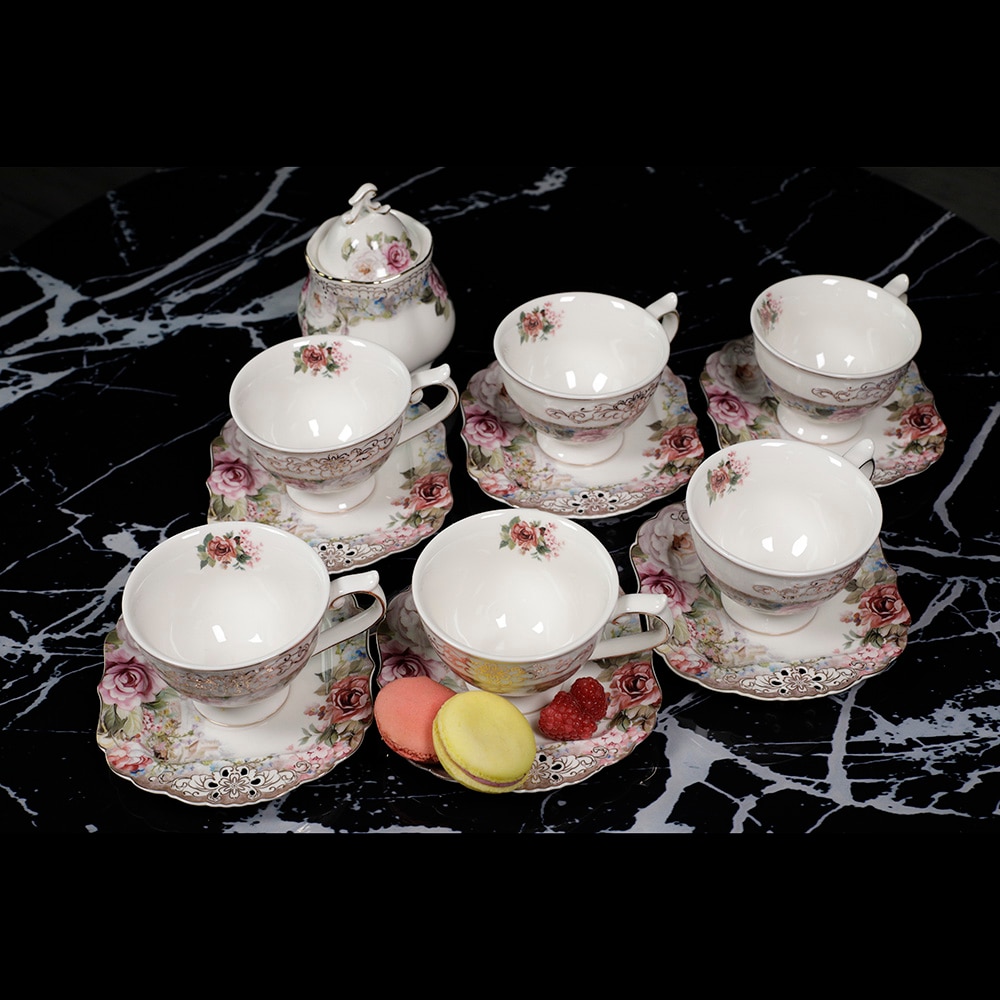 Set de 6 cesti cu 6 farfurioare si zaharnita Malooki, Luxury Collection ...