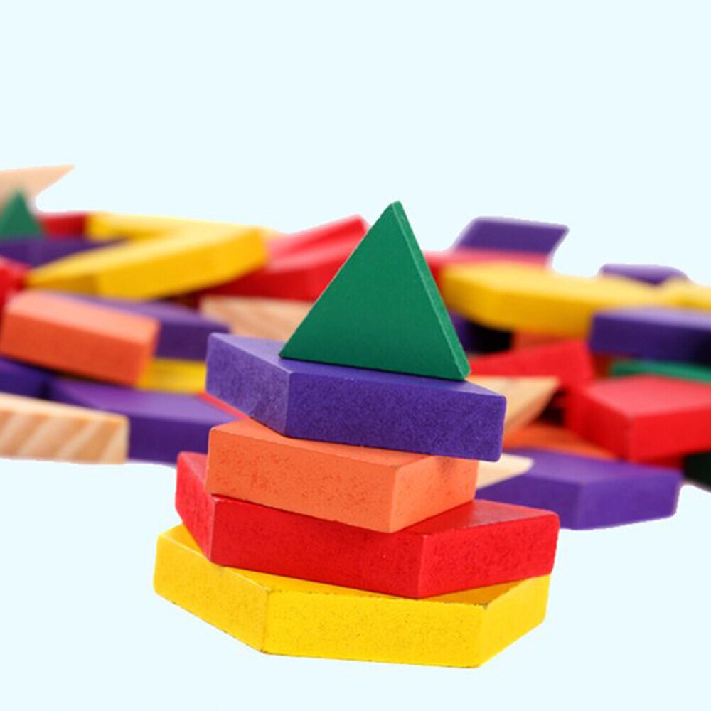 Joc educativ, Tangram cu 125 piese geometrice din lemn si fise de lucru ...