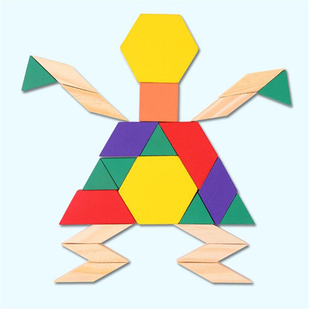 Joc educativ, Tangram cu 125 piese geometrice din lemn si fise de lucru ...