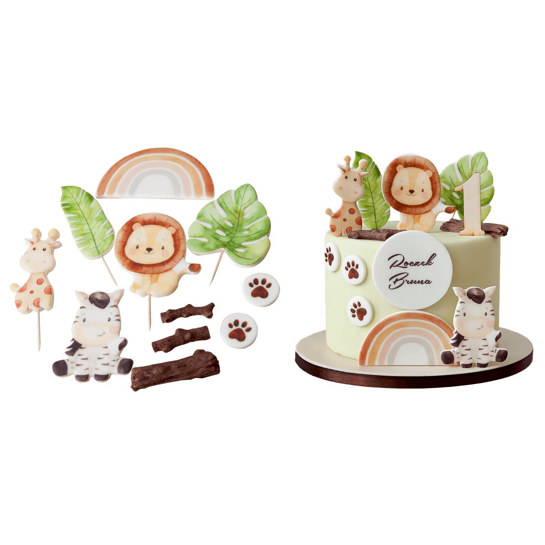 Set 12 decoratiuni, Tort Safari, 2D, Multicolor - eMAG.ro