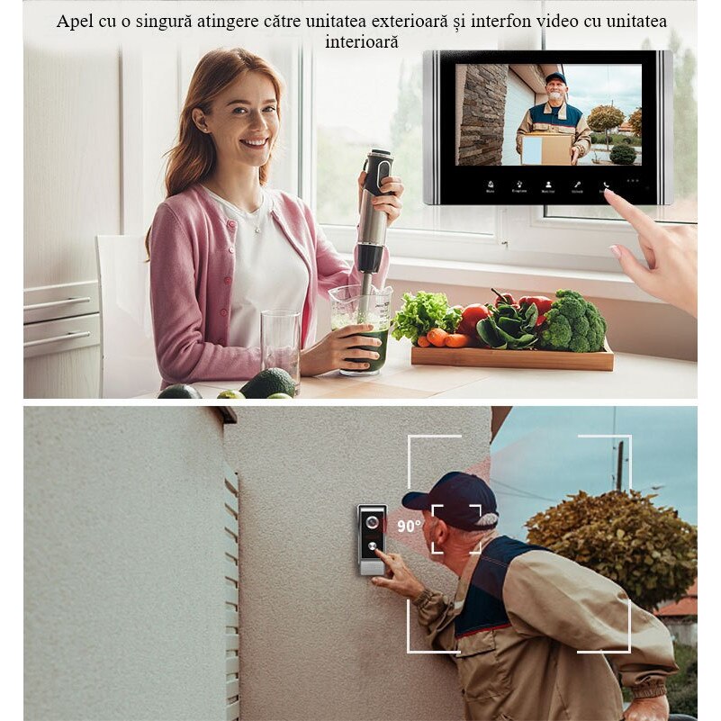 Interfon Video cu Monitor interior, sonerie video inteligenta, viziune ...