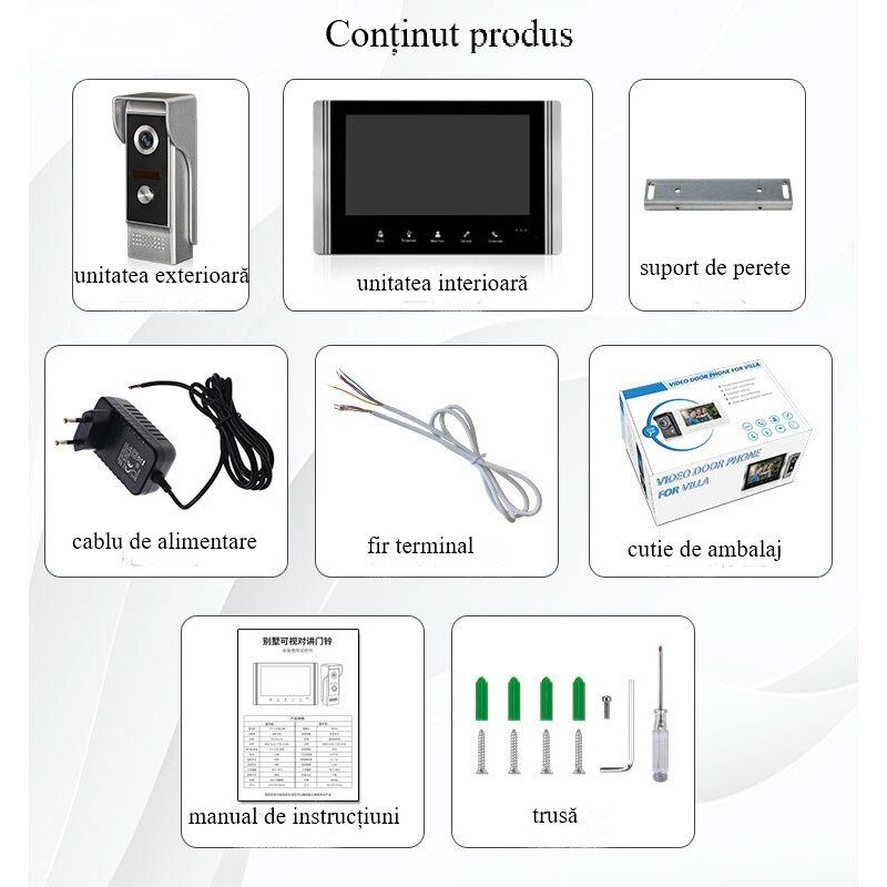 Interfon Video cu Monitor interior, sonerie video inteligenta, viziune ...