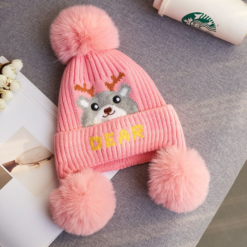 Caciula pentru copii, moale si calduroasa, model cu pom pom pufos ...