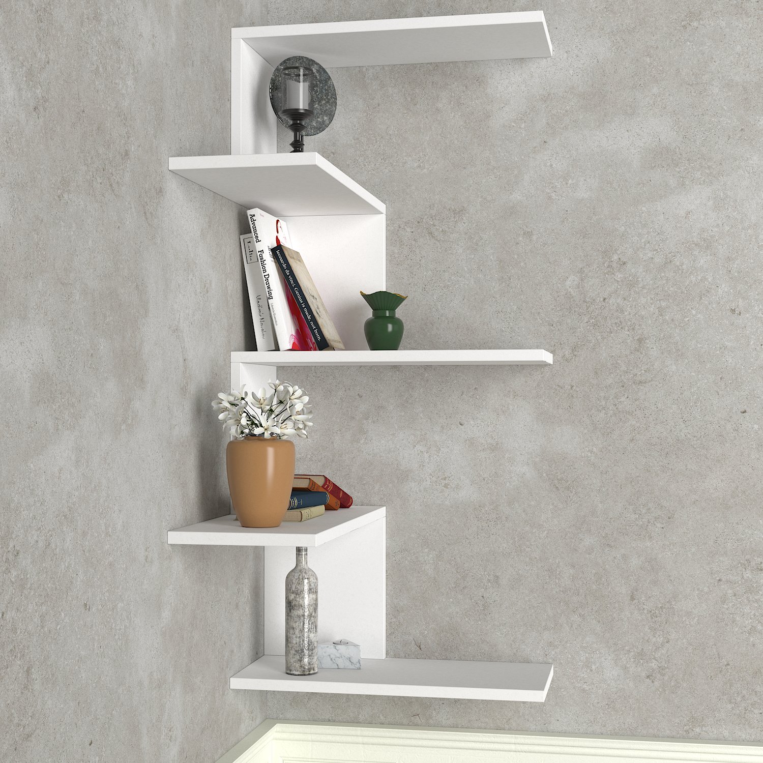 Etajera de perete pentru colt UnicUtil, 52 x 52 x 109 cm, Alb - eMAG.ro