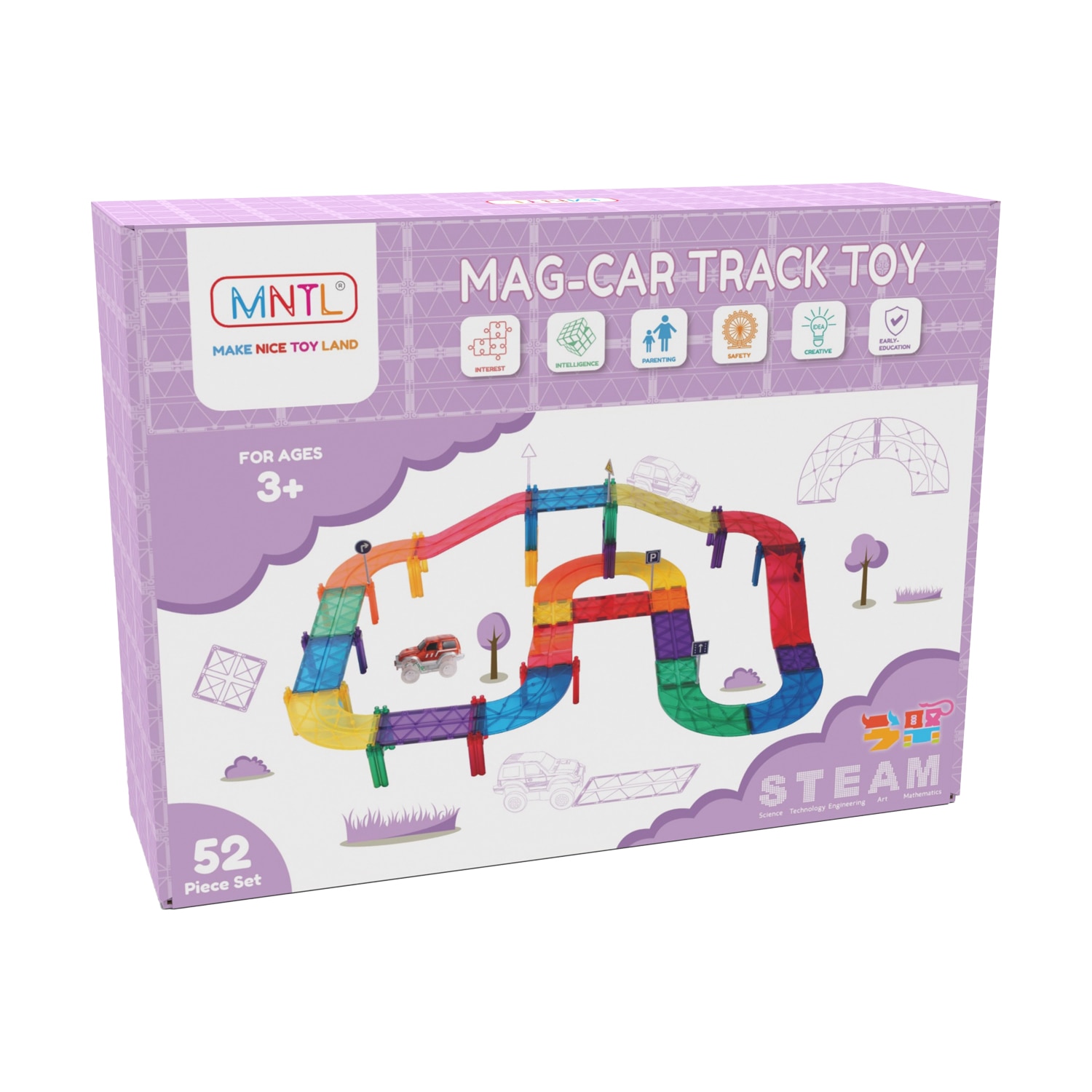 Set de Constructie Magnetic, Pista cu Placi Magnetice, 52 Piese ...