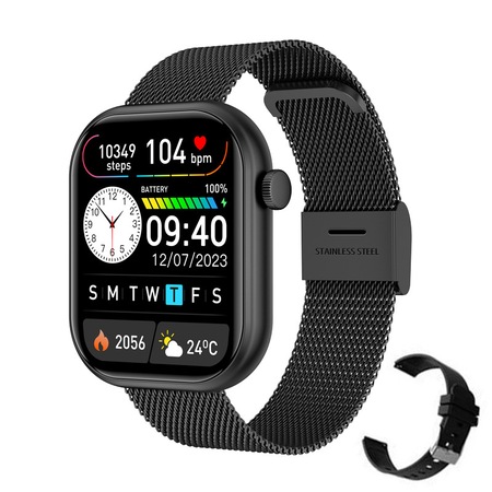 Smartwatch A20, 1.83Inch, Compatibil cu iOS/Android, 2 Curele, Negru ...
