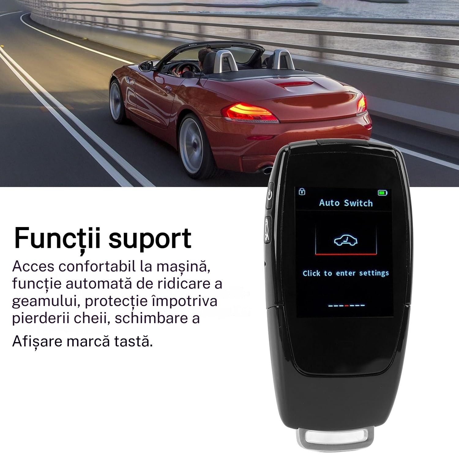 Cheie auto smart, Universala, cu ecran LCD, Negru, 4 Butoane, Keyless ...