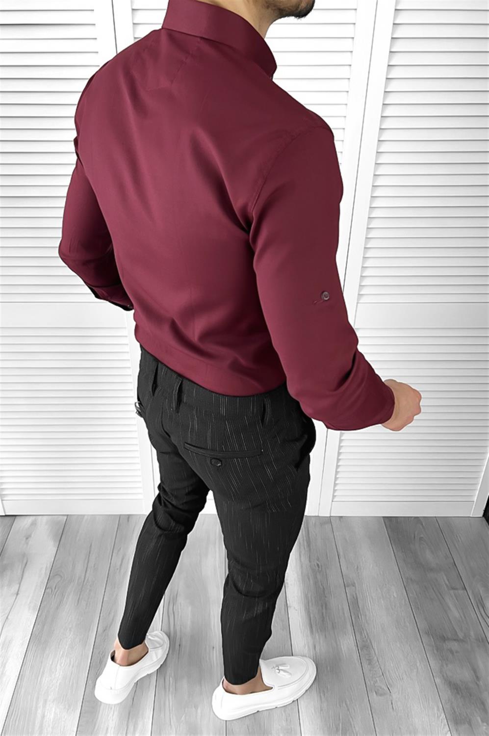 Camasa barbati, deHaine, casual, 12049, Rosu bordo, L INTL - eMAG.ro