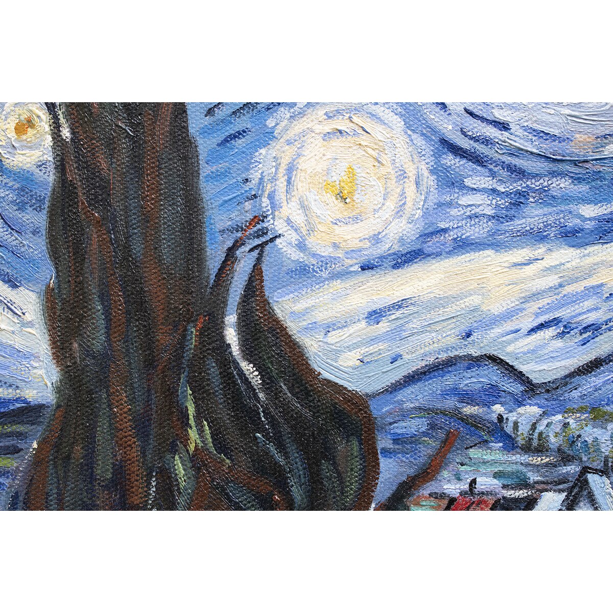 Tablou ArtNova inramat pictat manual, Noapte instelata, 45x35cm ulei pe ...