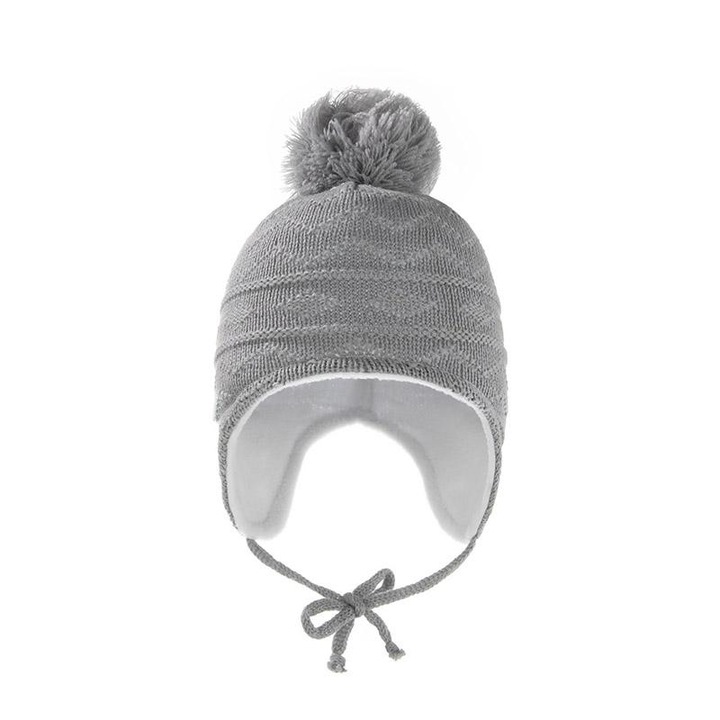 Caciula pentru copii, model cu prindere si pom pom, tematica playful ...