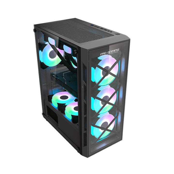 Carcasa Pro Gaming Triple X, Middle Tower, ATX, fara sursa, 4 x Fan ...