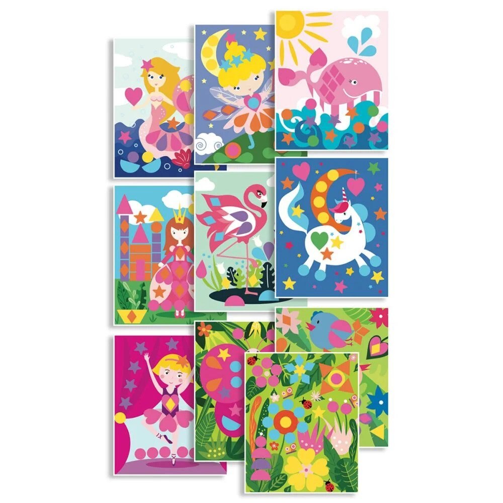 Joc educativ si creativ cu 370 de autocolante, 10 imagini colorate de ...