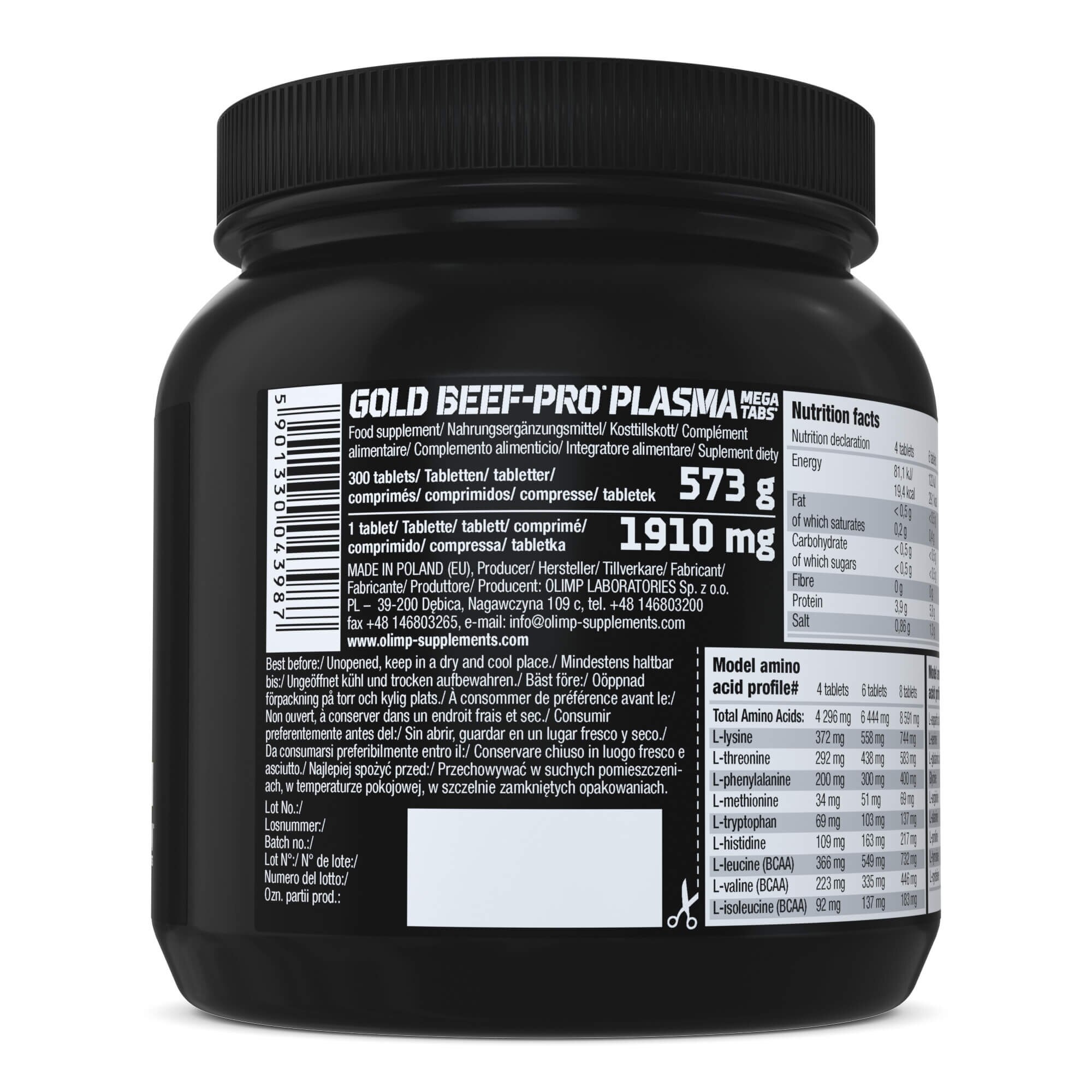 Gold Beef-Pro Plasma, Olimp, BCAA Blends, Amino Acids - Протеини от телешка плазма, 300 табл ...