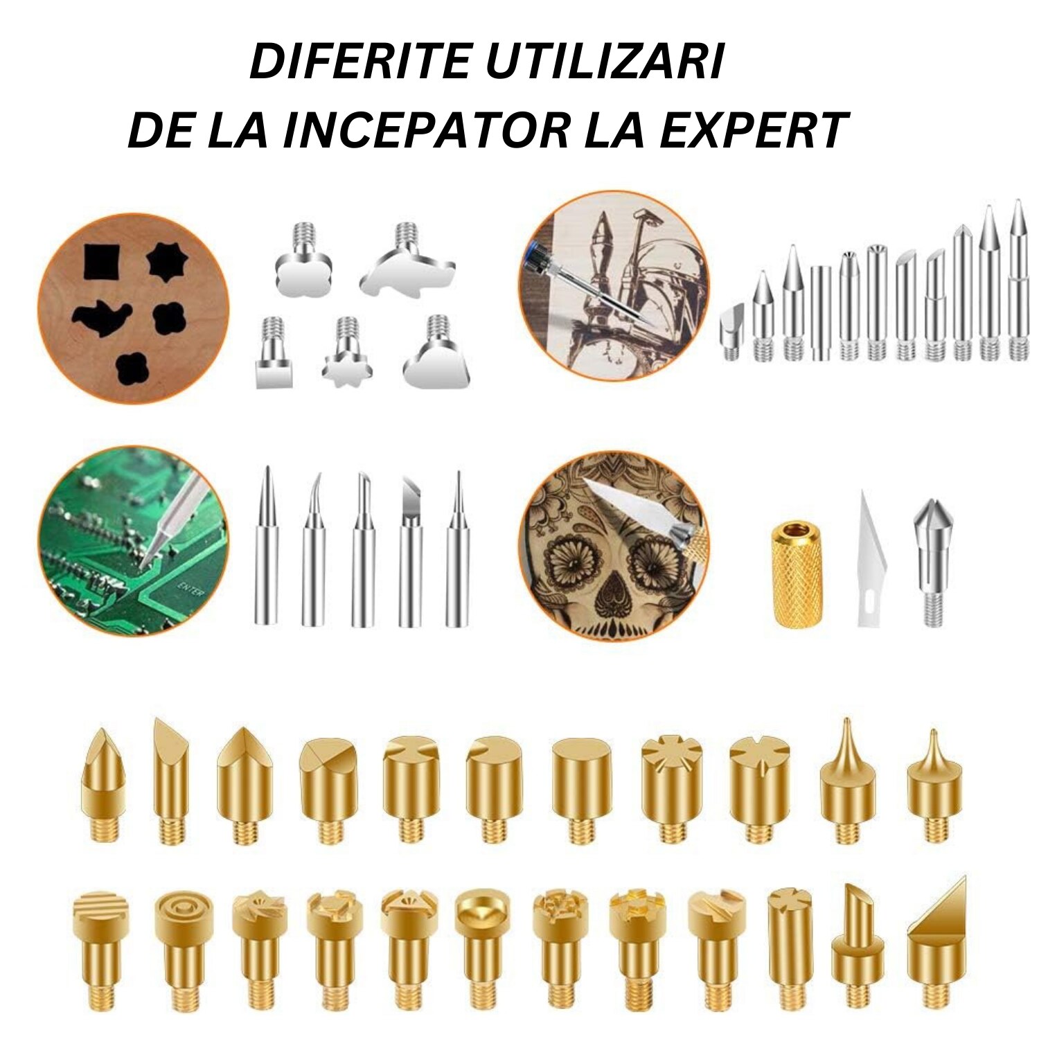 Set profesional pirogravura si lipire cu 110 piese, afisaj digital LCD ...