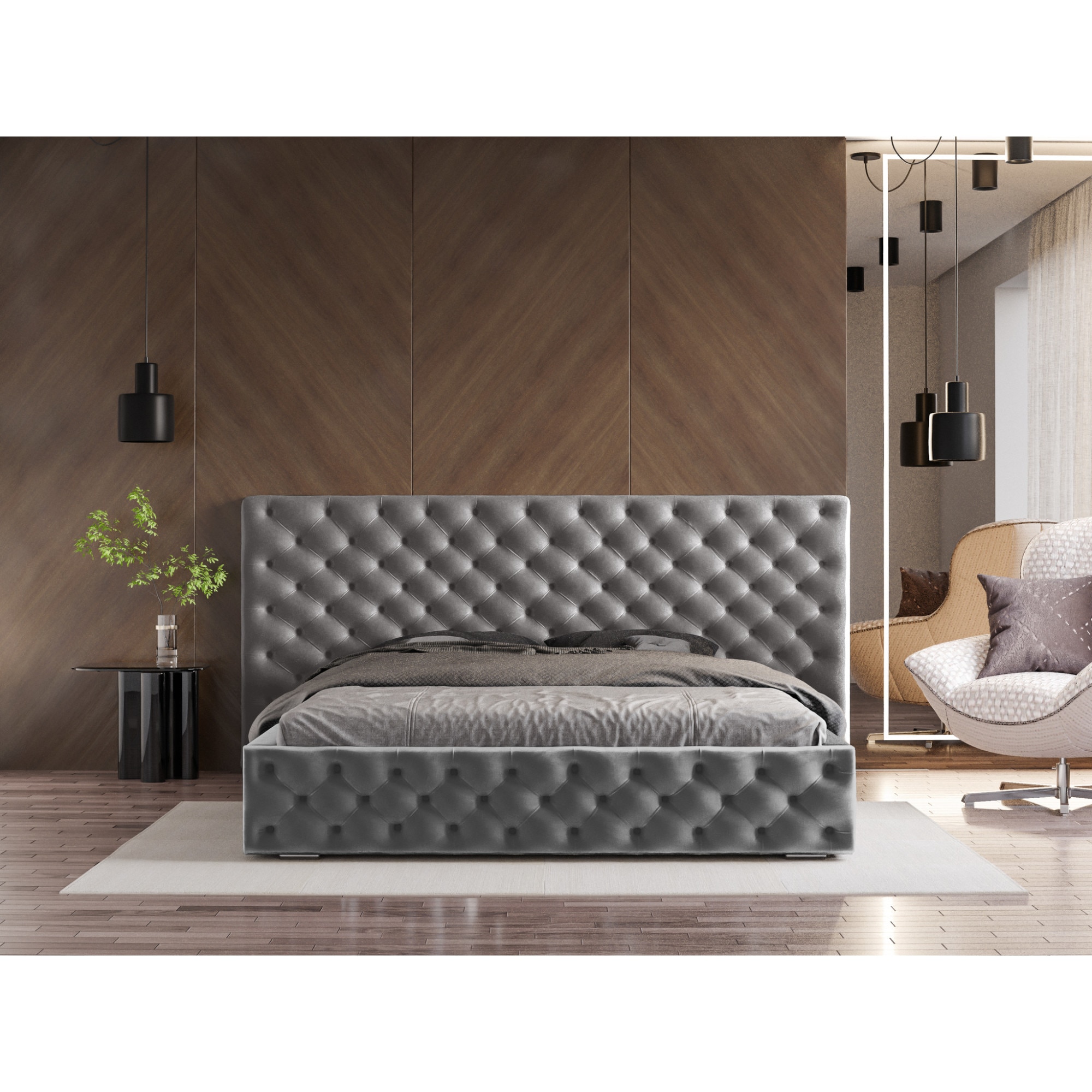 Pat dublu cu lada depozitare, Emporius, Bella, Tablie mare Chesterfield ...