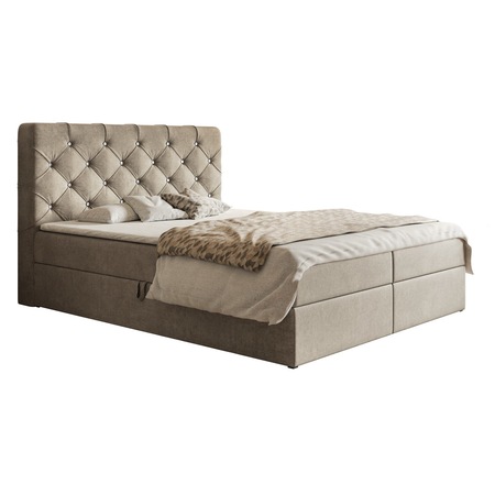 Pat dublu box spring cu topper si saltea Bonell, Emporius, Polo, Lemn ...