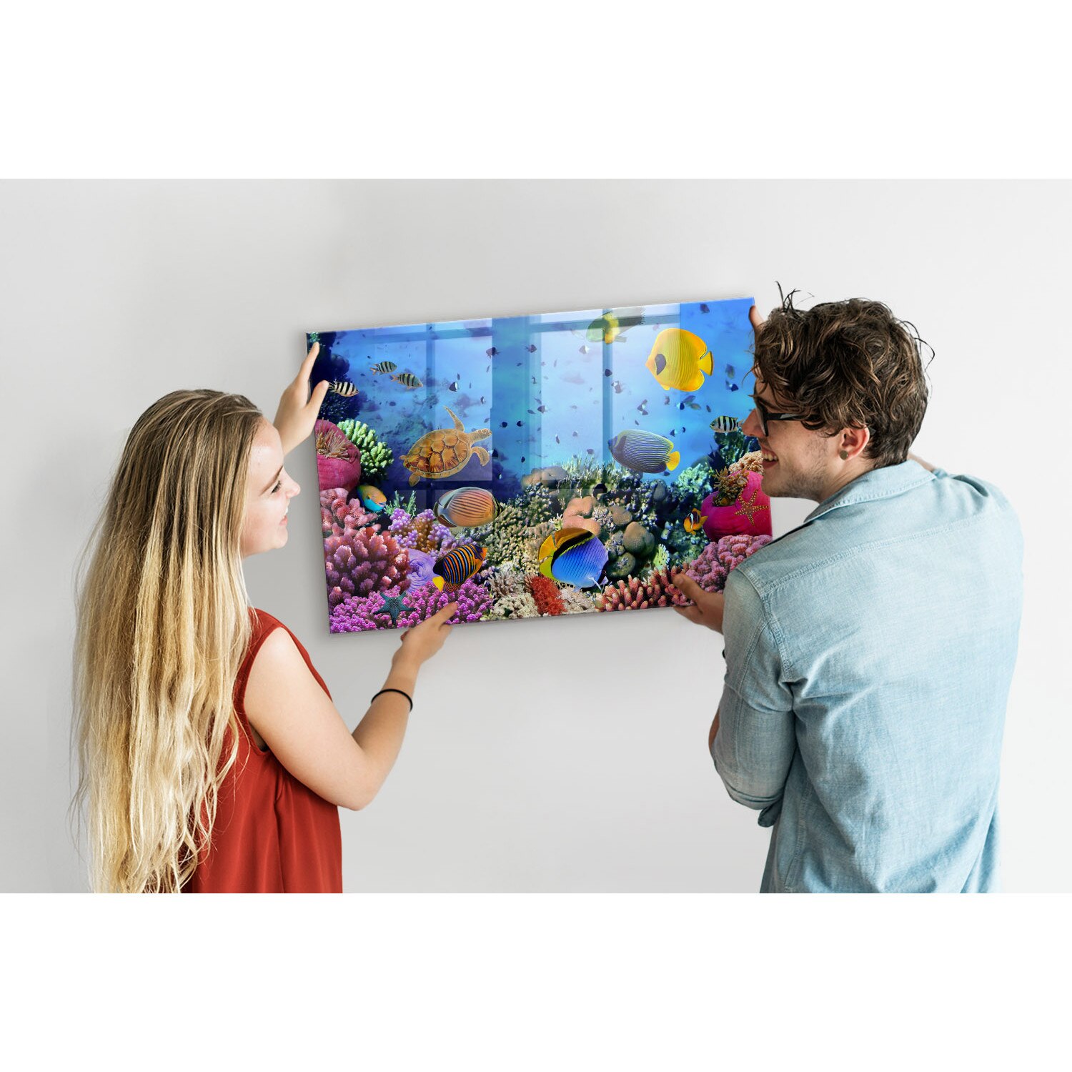 Tabla magnetica, Sticla, Viata Subacvatica, 90 cm x 60 cm, Multicolor ...