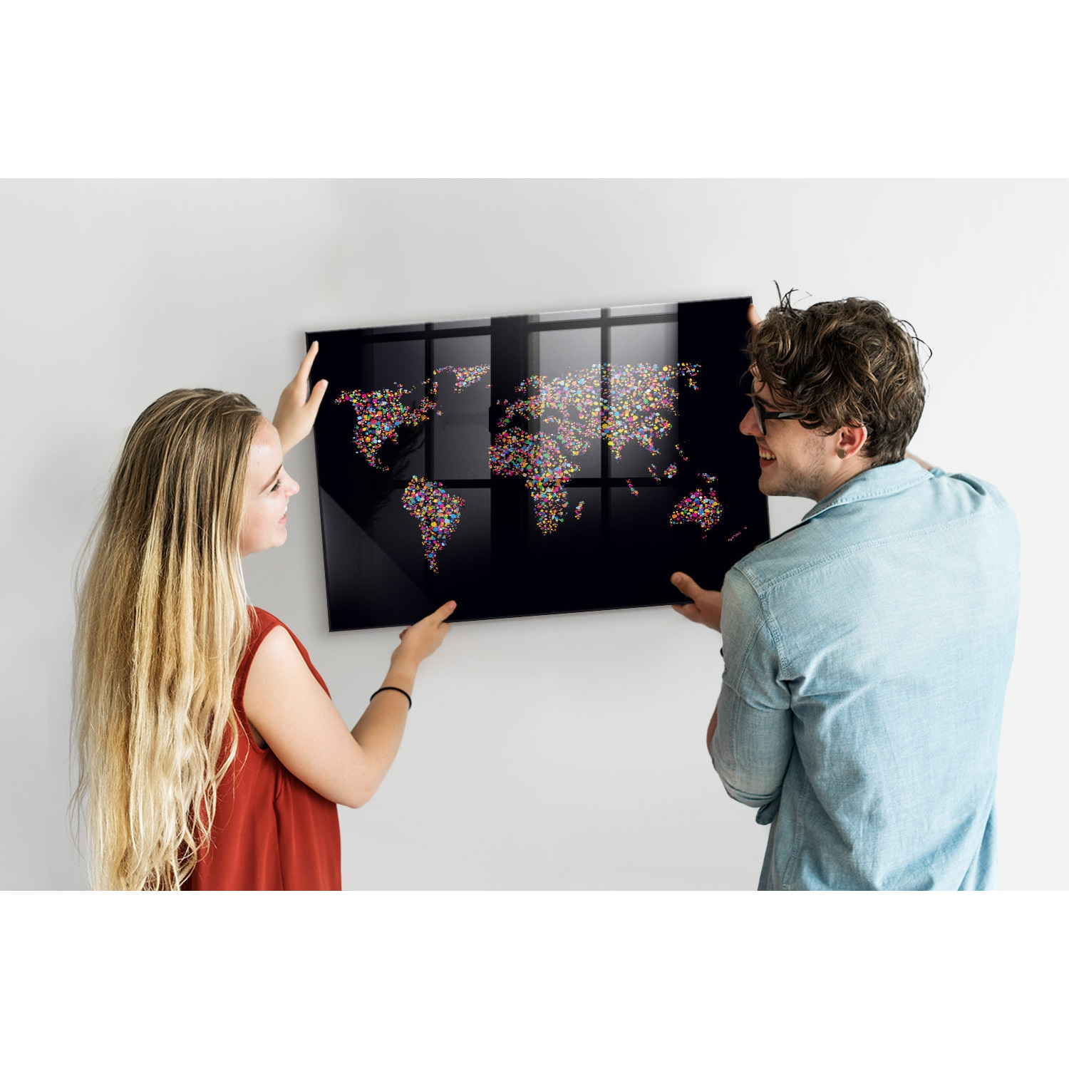 Tabla magnetica, Sticla, Harta Lumii Din Puncte, 90 cm x 60 cm ...