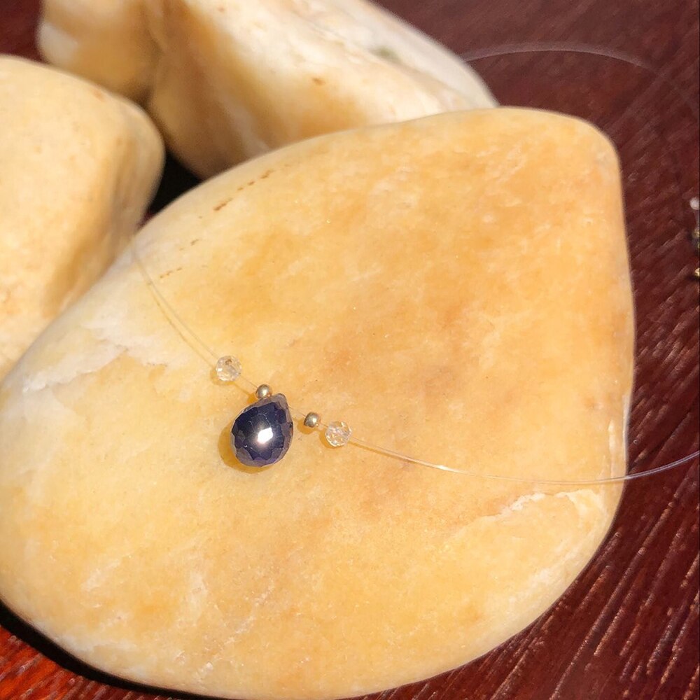 Colier cu safir natural cu piatra topaz, cristal fatetat cu guta ...