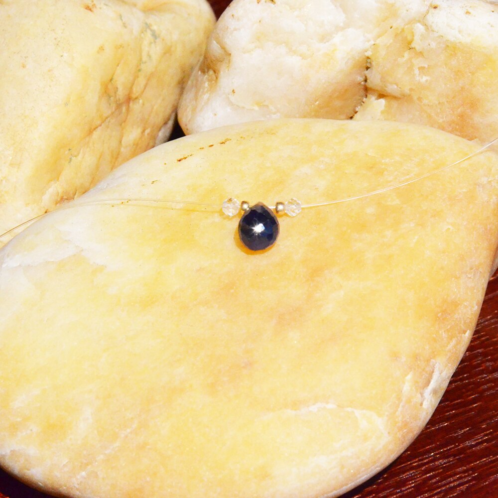 Colier cu safir natural cu piatra topaz, cristal fatetat cu guta ...