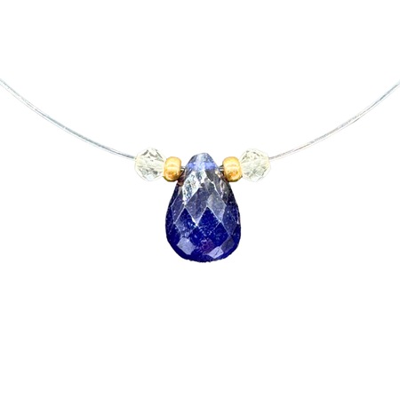 Colier cu safir natural cu piatra topaz, cristal fatetat cu guta ...