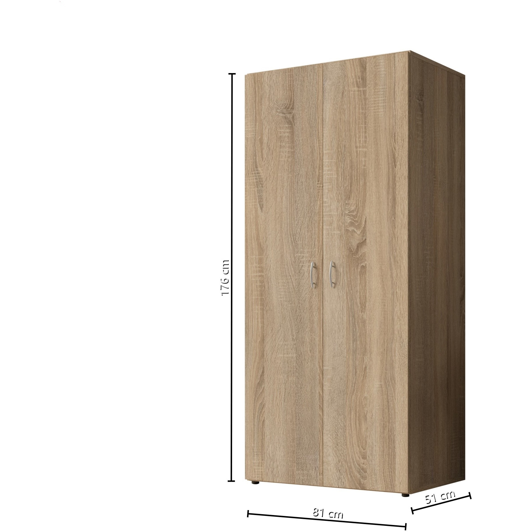 Dulap/Dressing Base 2, 2 usi, 81x177x52 cm, PAL, Culoare Sonoma - eMAG.ro