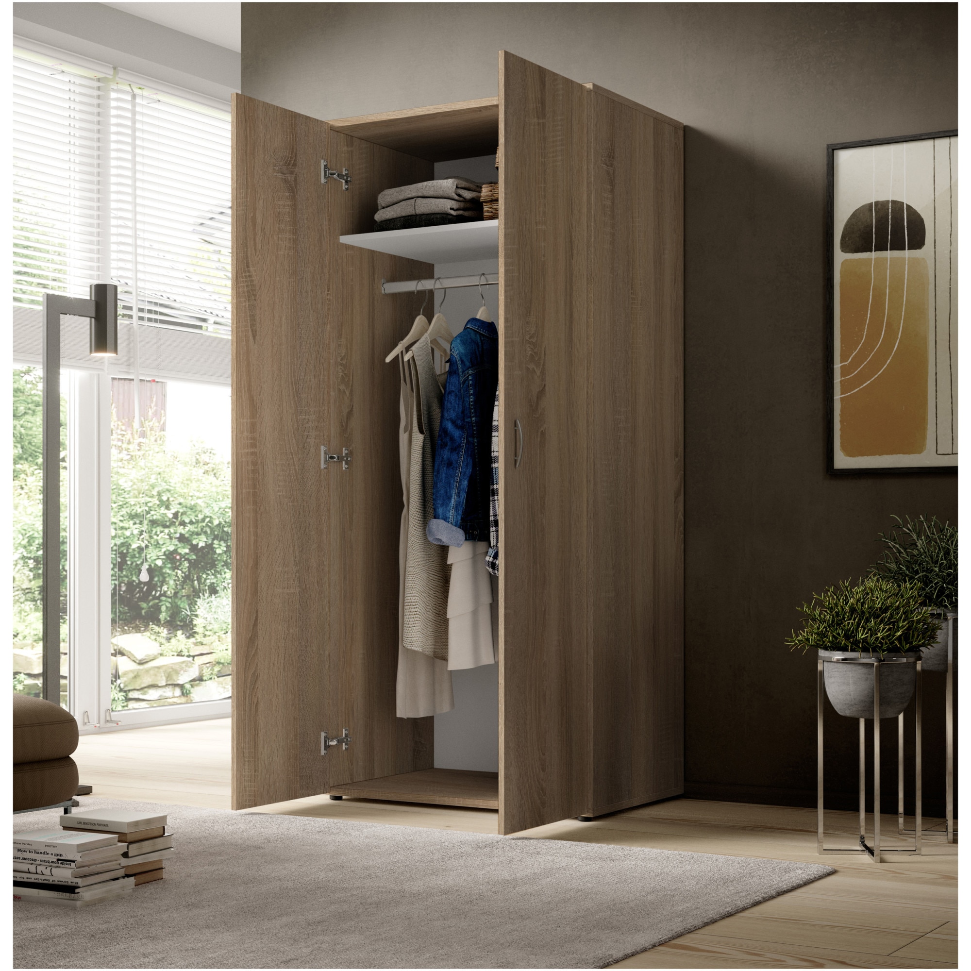 Dulap/Dressing Base 2, 2 usi, 81x177x52 cm, PAL, Culoare Sonoma - eMAG.ro