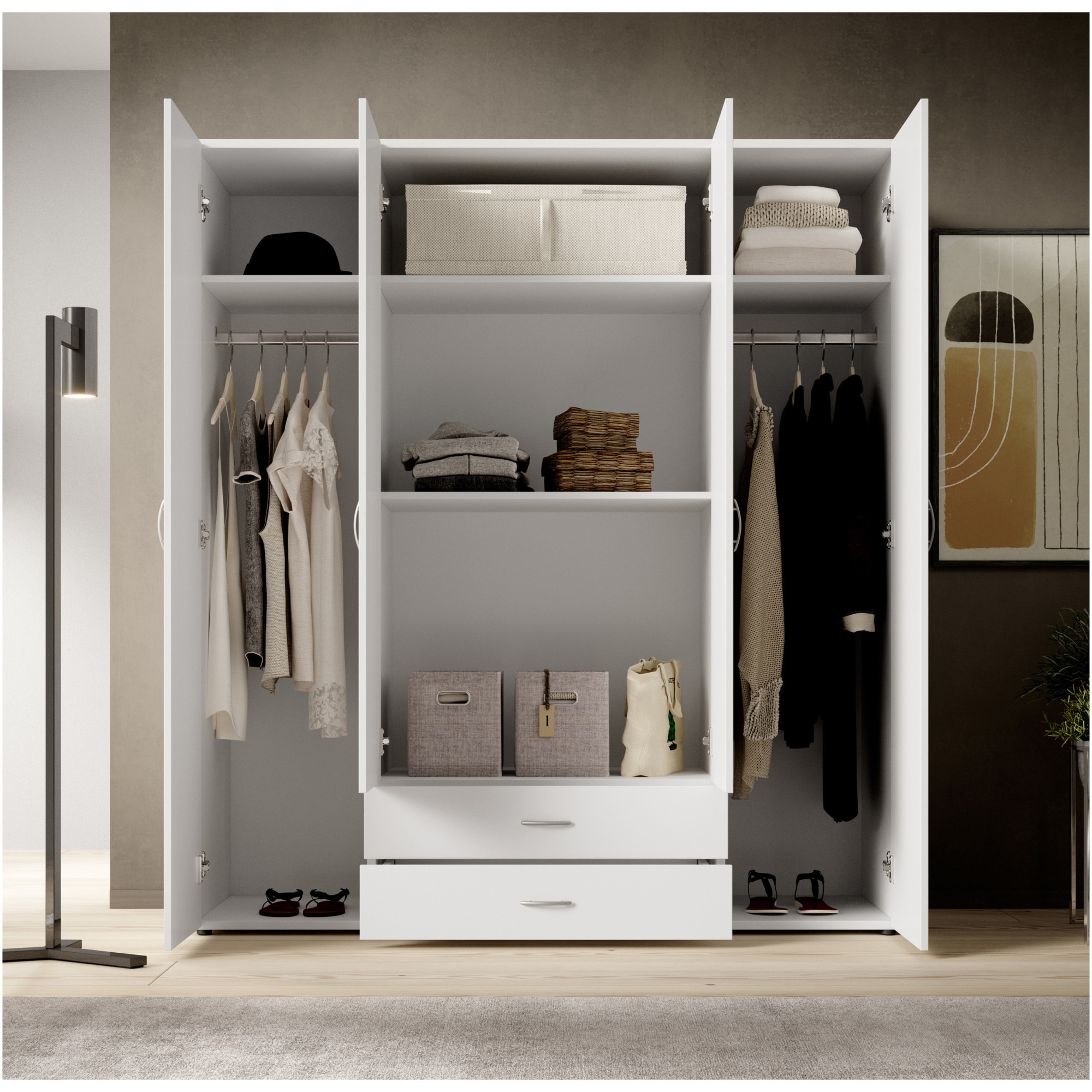 Dulap Base 4, 4 usi, 160x177x52 cm, PAL, Culoare Alb - eMAG.ro