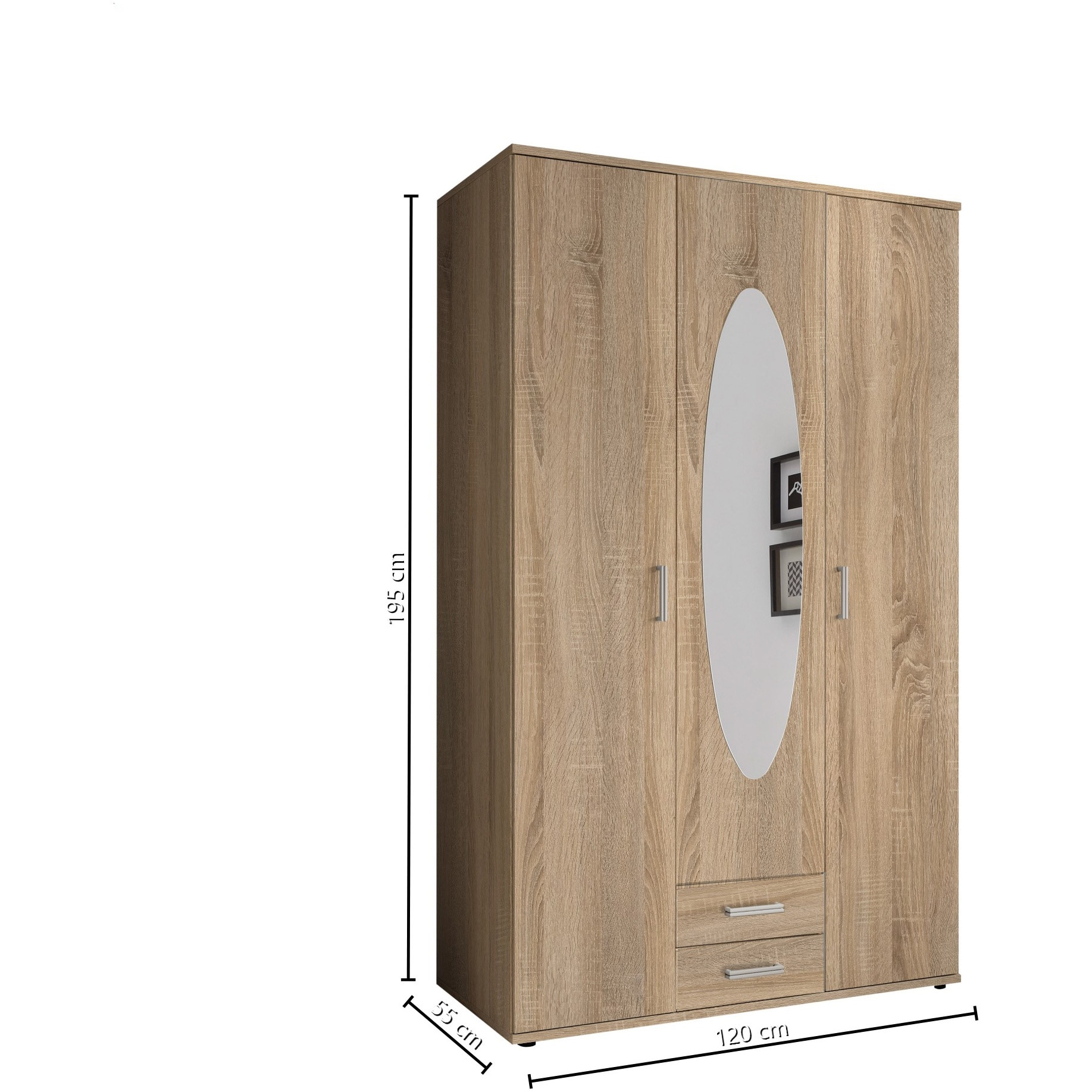 Dulap/Dressing Paul 3, 120x55x195 cm, 3 usi, 2 sertare, oglinda ...