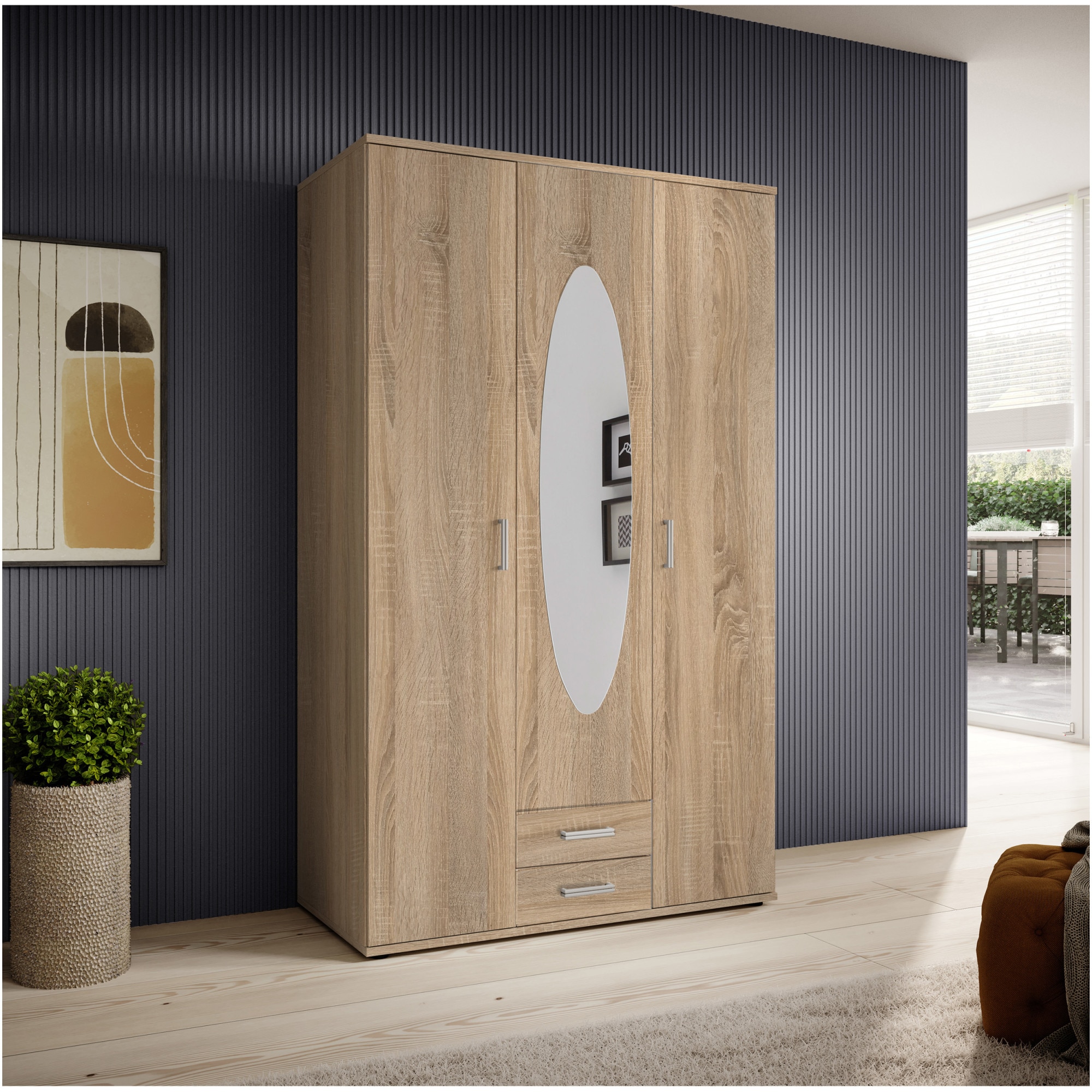 Dulap/Dressing Paul 3, 120x55x195 cm, 3 usi, 2 sertare, oglinda ...