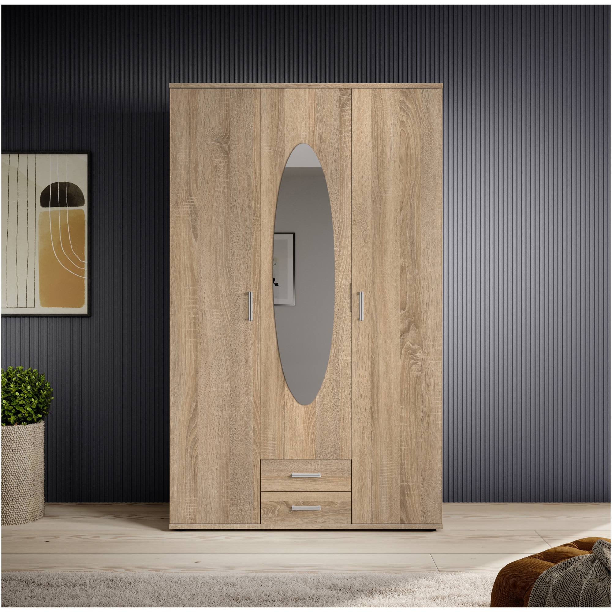 Dulap/Dressing Paul 3, 120x55x195 cm, 3 usi, 2 sertare, oglinda ...