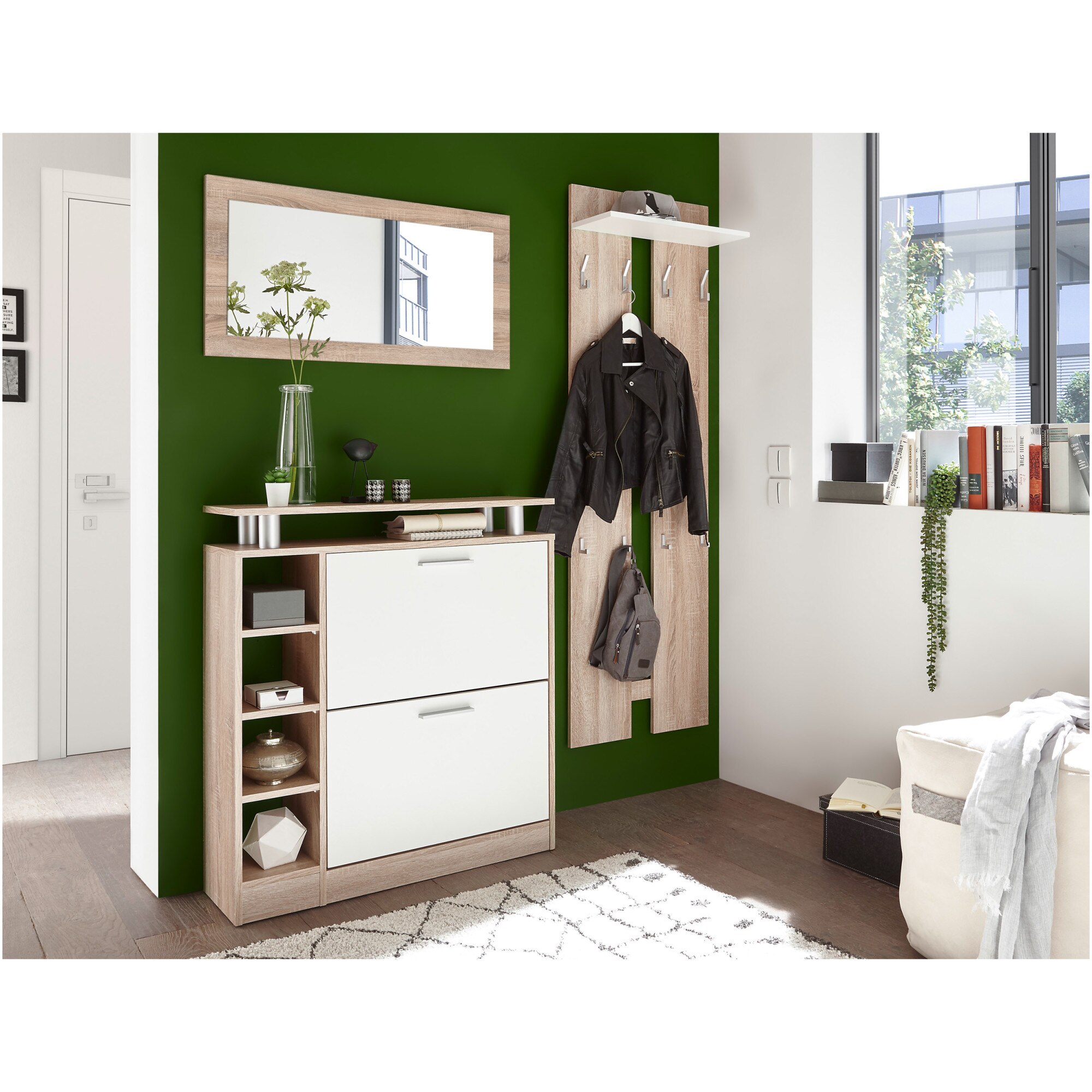 Cuier hol Track, 155x25x190 cm, ansamblu 3 elemente, Culoare Sonoma ...