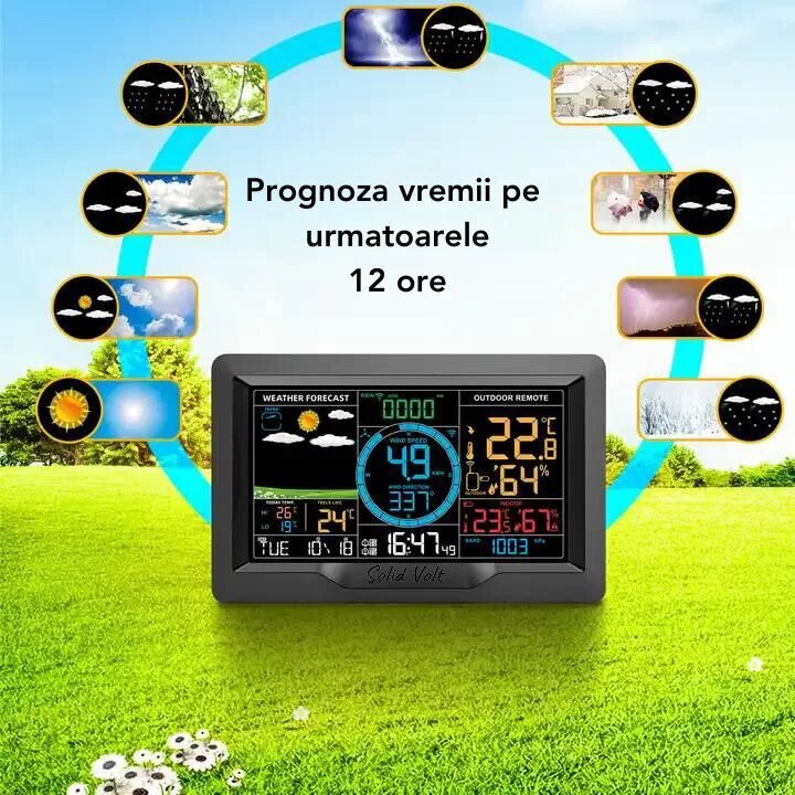 Statie Meteo Solid Volt, cu afisaj LCD color, prognoza meteo 12 h ...