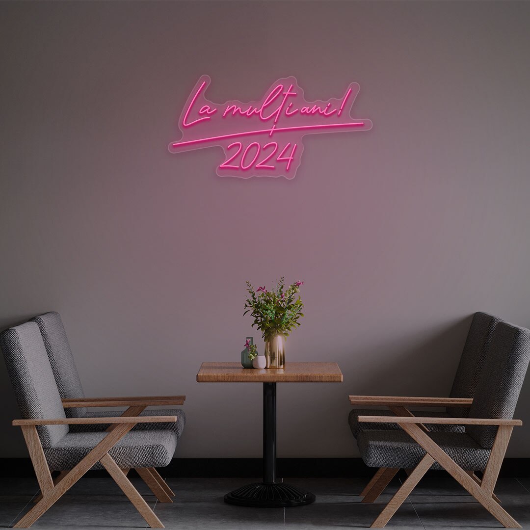 Semn Luminos LED Neon La Multi Ani, Magenta, 50x25x0.8cm - eMAG.ro