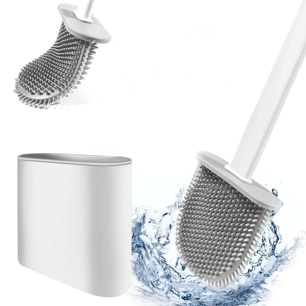 Perie WC din silicon pentru toaleta cu cap flexibil si suport, aspect ...