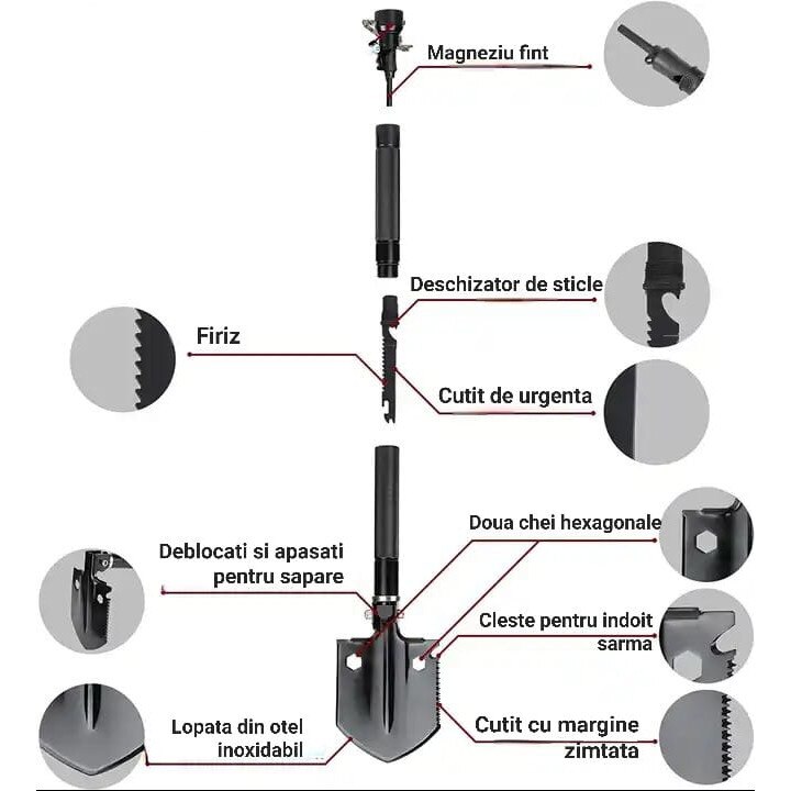 Lopata militara tactica de supravietuire DIGIMAT®, esentiala, material ...
