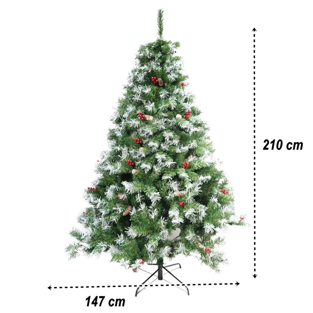 Изкуствена коледна елха, украсена със снежни шишарки 2,1 м, вътрешна ...