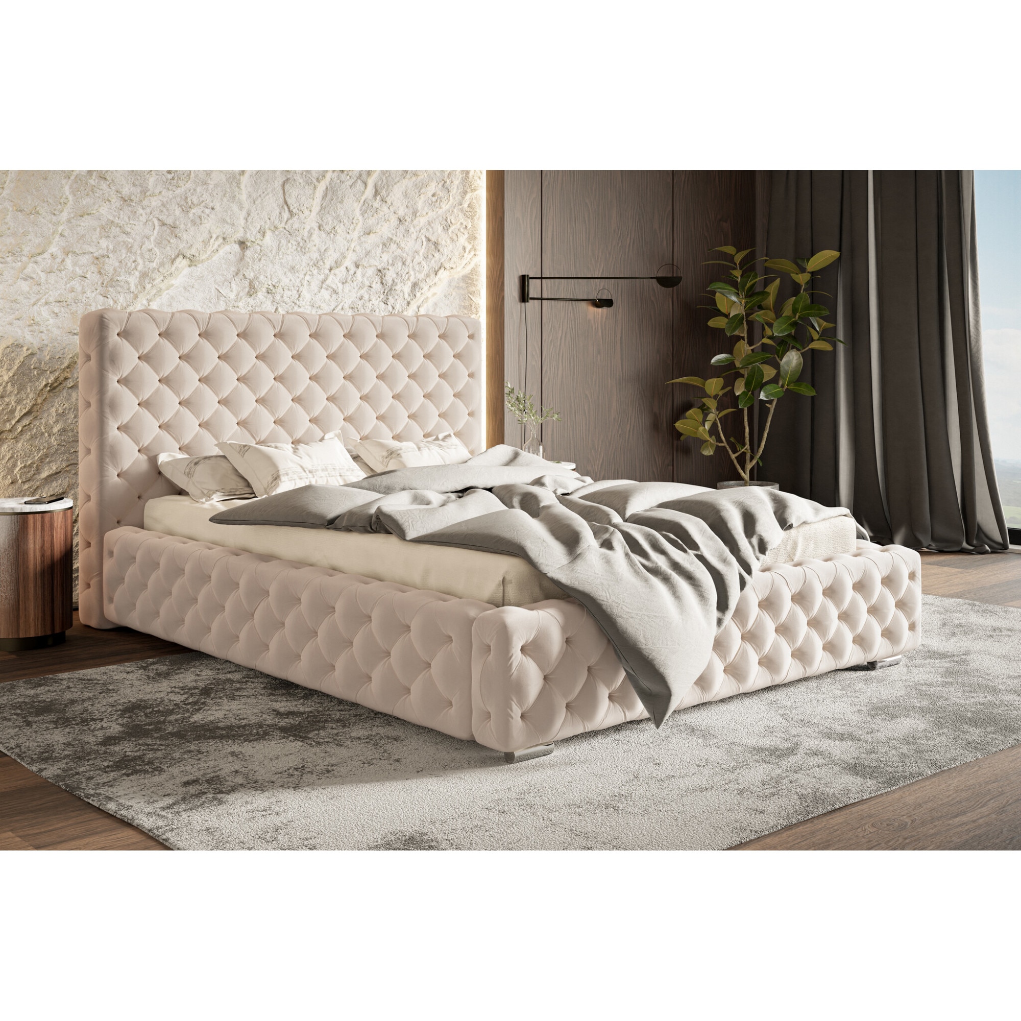 Pat dublu cu lada depozitare, Emporius, Adonis, Stil glamour, Lemn ...