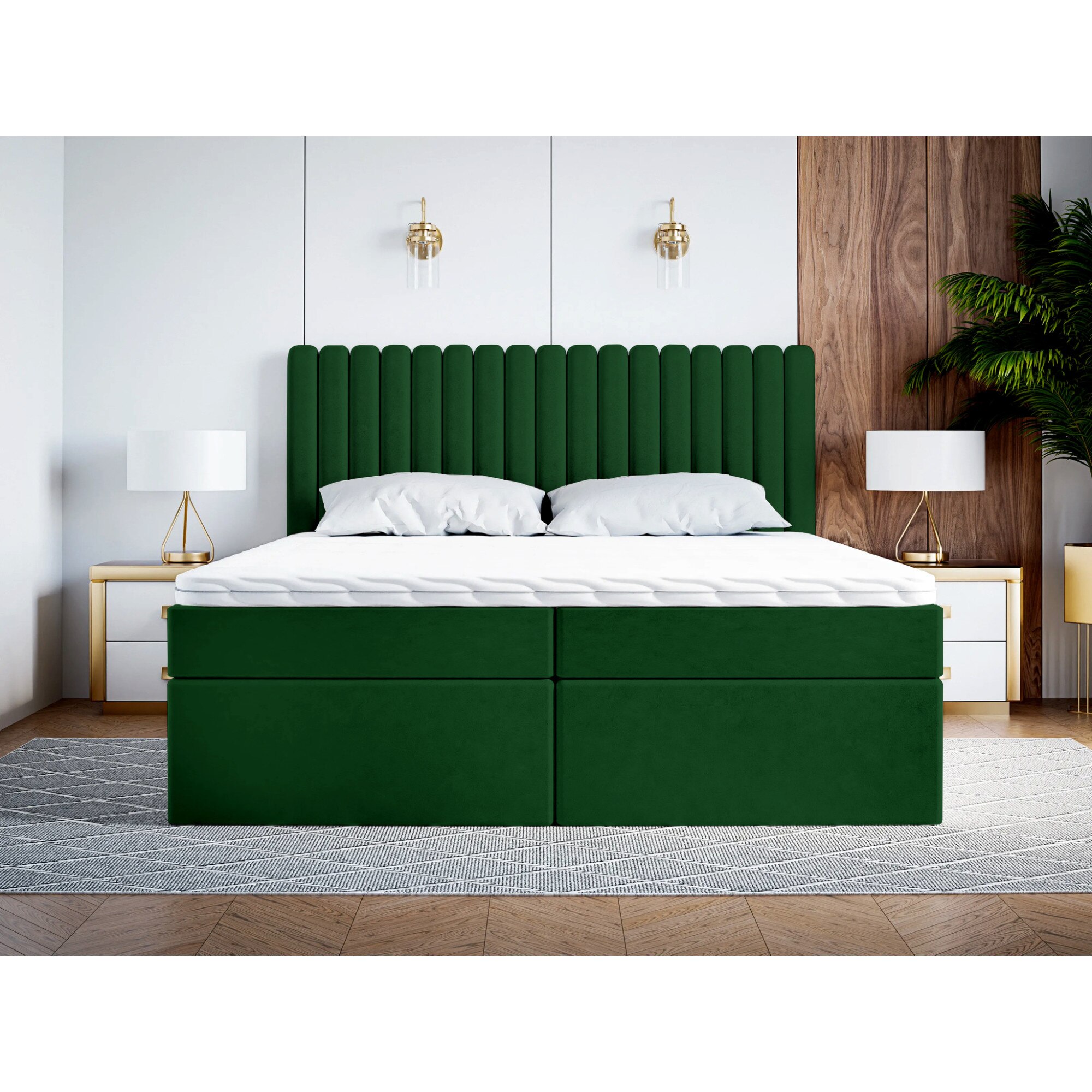 Pat box spring, Emporius Daliro, Lemn/Catifea, 160x200 cm, Verde - eMAG.ro