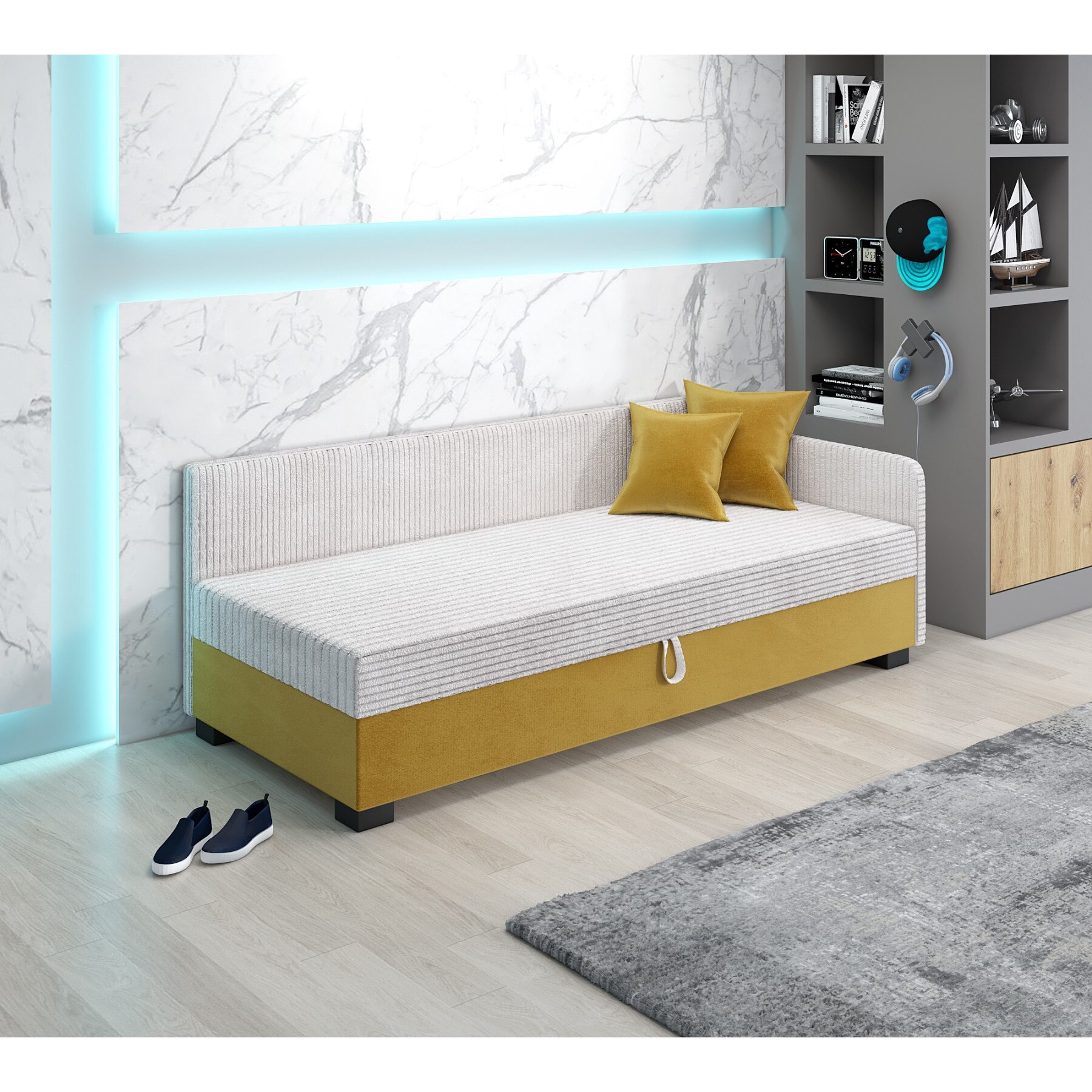 Pat cu saltea, Mia Premium, OEM, 100 x 195 cm, Alb/Galben - eMAG.ro