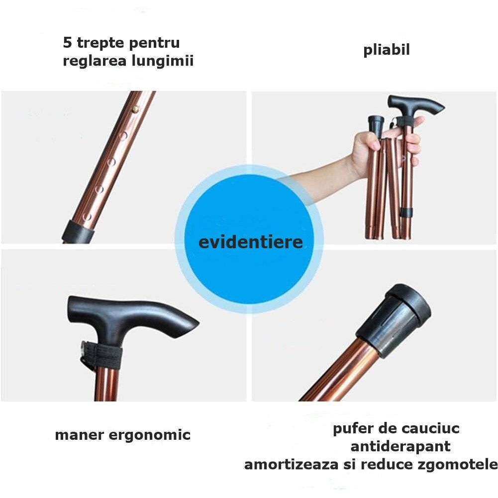 Baston pliabil Salestore.ro® cu rigiditate inalta, reglabil pe inaltime ...